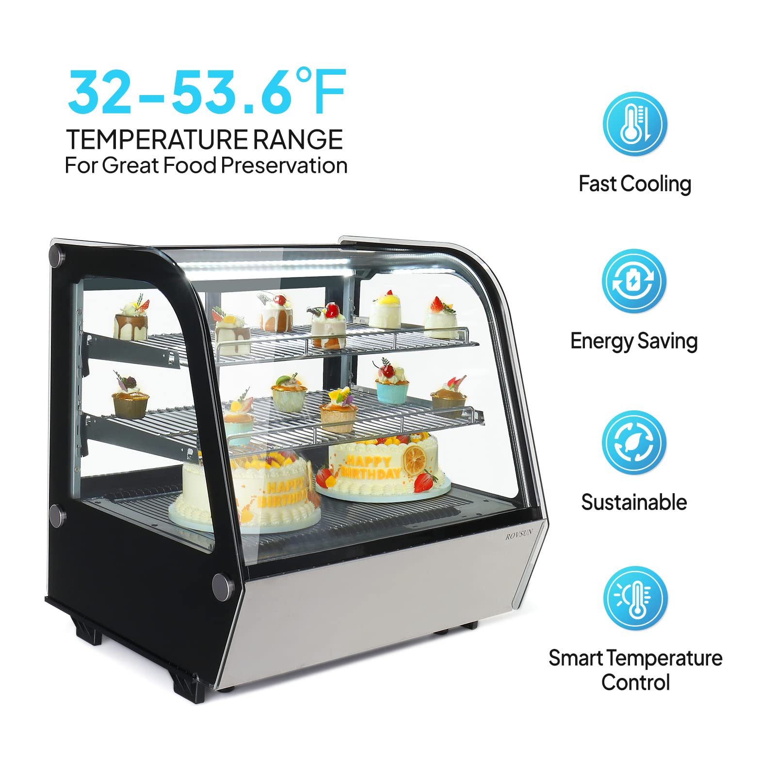 ROVSUN 4.2 Cu.Ft Refrigerator Display Case ETL NSF Certified, Commercial Countertop Display Refrigerator Refrigerated Display Case w/LED Air-cooling Auto Defrost Rear Sliding Doors for Cafe Restaurant