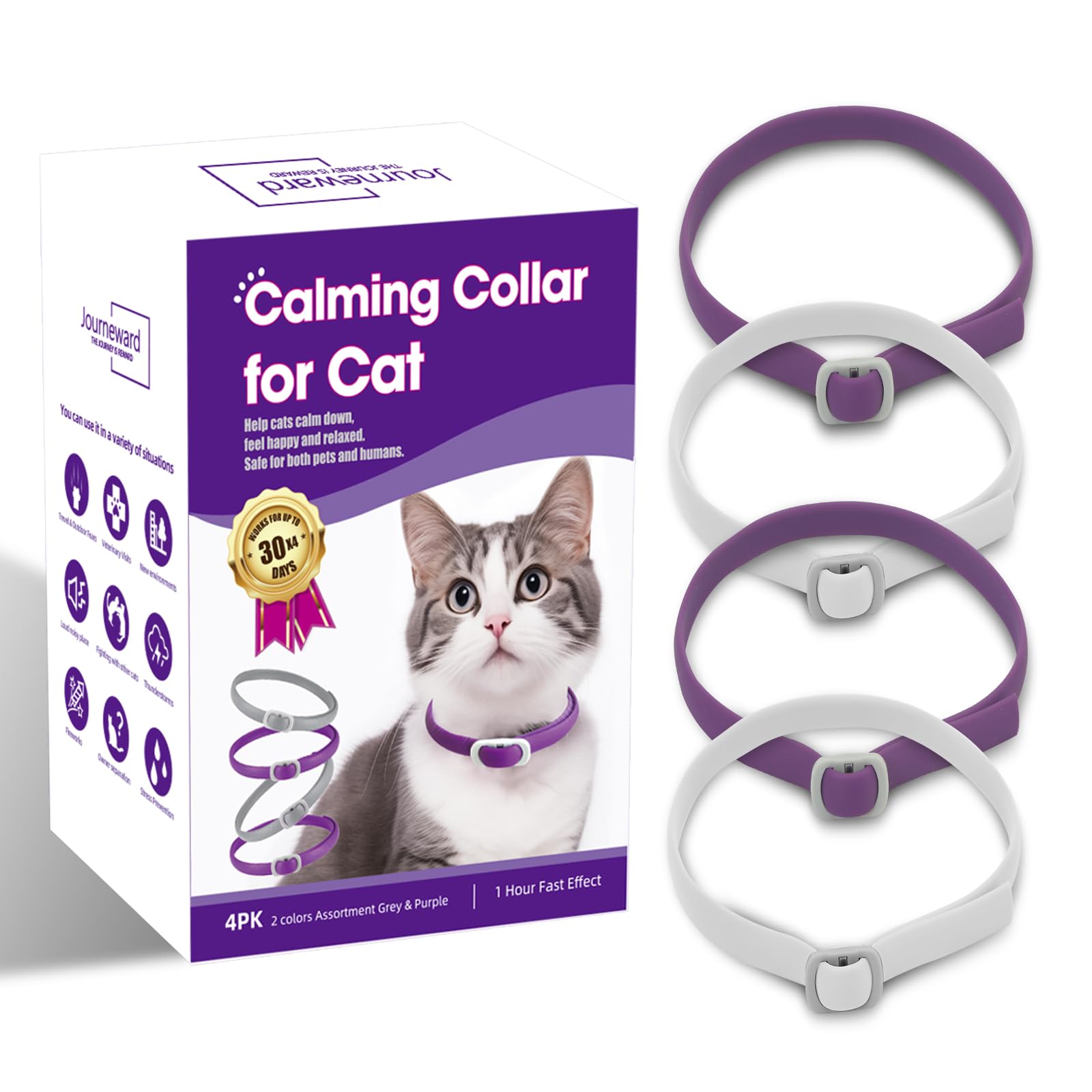 Calming Collar for Cats - 4 Pack, Cat Calming Collar, Adjustable Size, Efficiently Reduces Anxiety & Stress for 30 Days, Safe Cat Pheromone Collar, Promotes Relaxation, Calming Cat Collar