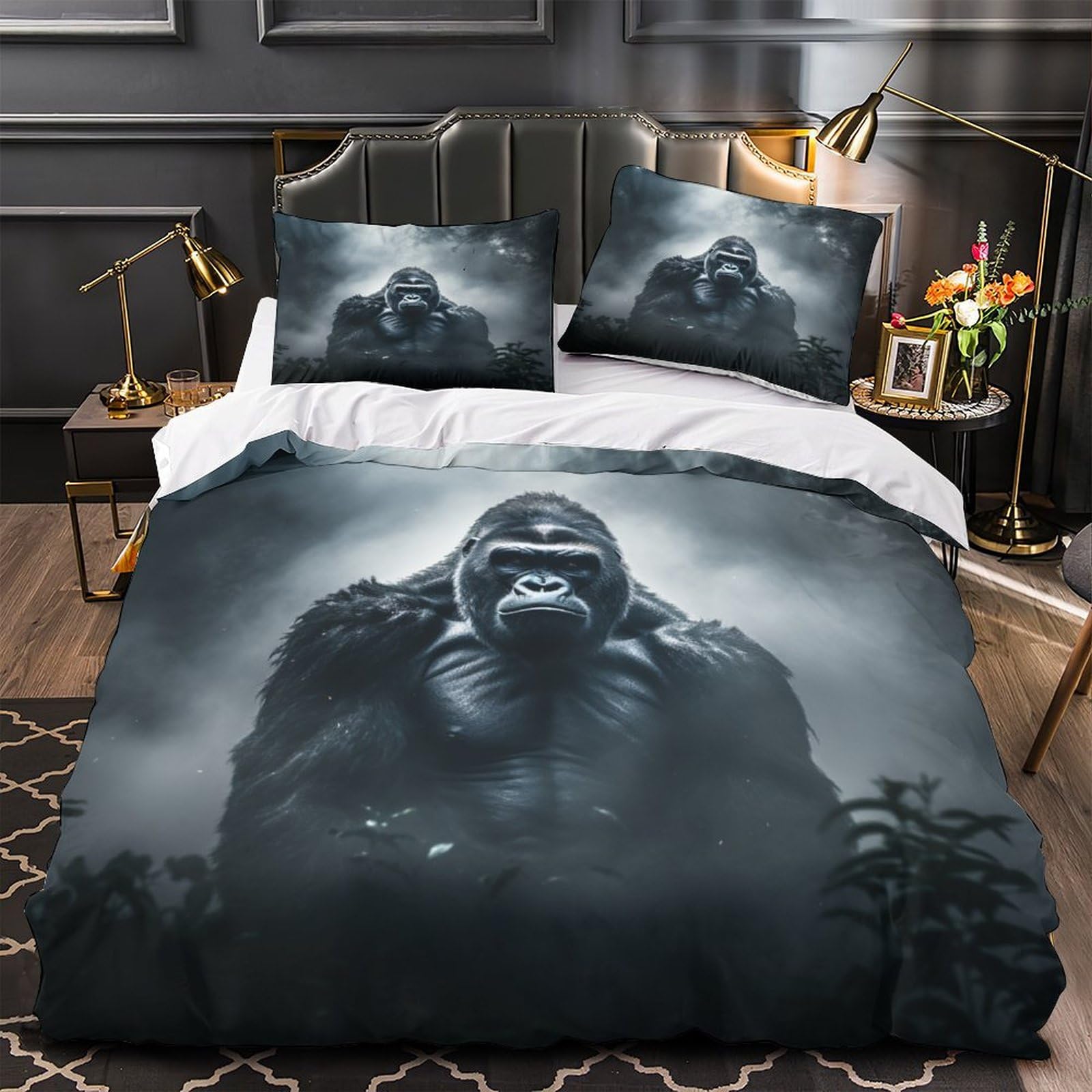 EVMILA Gorillas Bedding Set Comforter Covers 3D Printedwild Animal Quilt Cover Duvet Cover 3 Pieces for Childrens and Adults with Pillowcases Microfiber with Zipper Closure Queen（228x228cm）