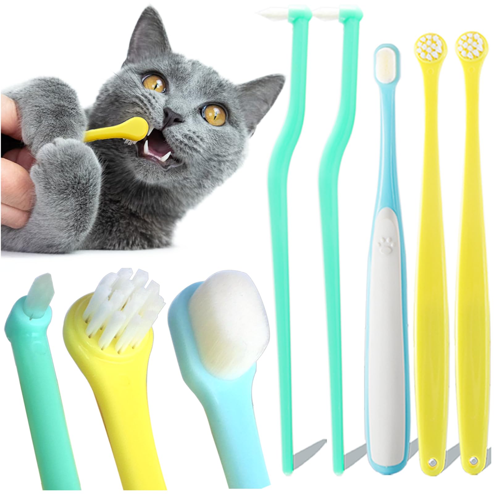 MoonyMars Cat Toothbrush Small Dog Tooth Brush, Tooth Brushing Kit with Micro Round & Pointed Head for Puppy, Kitten & Small Pet, Doggy Toothbrushes Dental Cleaning, Easy Handle, Soft Bristles, 5 PCS