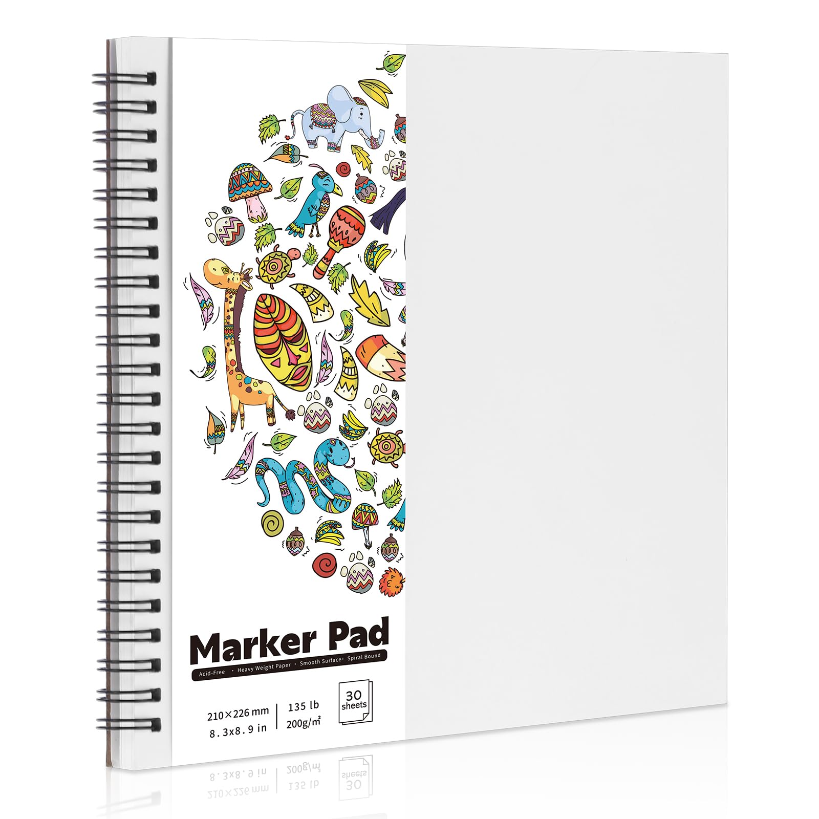 135lb/200gsm Marker Paper Pad, 8.3×8.9in Double Sided Bleedproof Sketch Pad, 30 Sheets Art Paper Spiral Sketchbook, Smooth Alcohol Marker Paper Painting Coloring Paper for DIY, Christmas Gifts