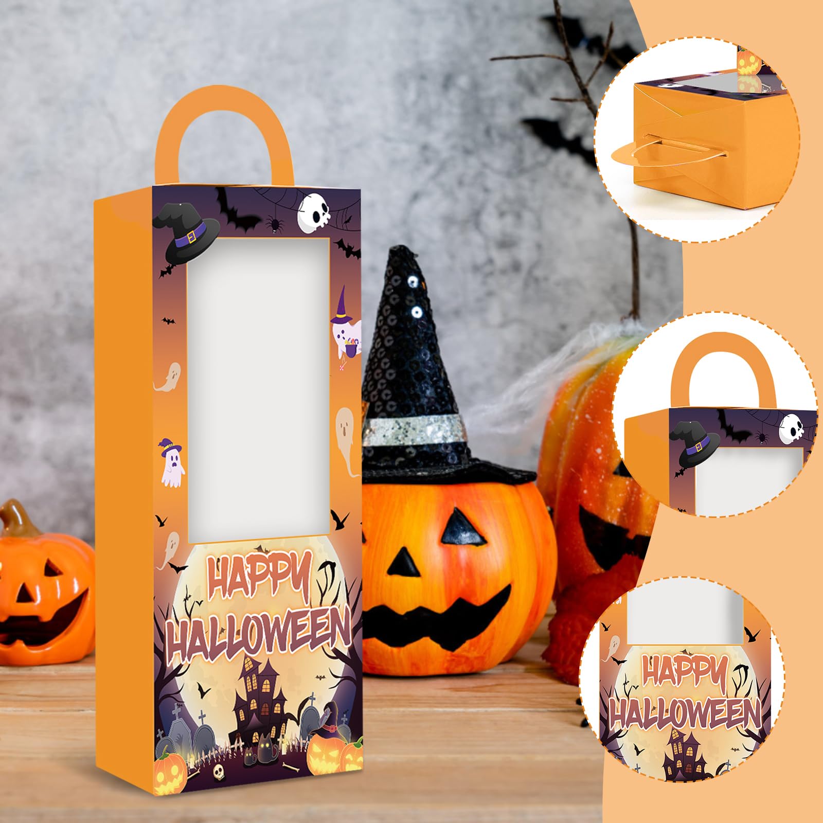 12PCS Halloween Party Favor Boxes Trick or Treat Gift Candy Boxes Happy Halloween Goodie Bag Candy Boxes for Halloween Birthday Halloween Party Decor Supplies (4.8 x 4.8 x 9.5 in)