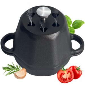 bolvoud mini dutch oven pot & cast iron smoker garlic roaster, pre-seasoned cast-iron garlic roaster with lid, garlic confit pot, garlic baker garlic cooker for oven grill stove, small smoker box