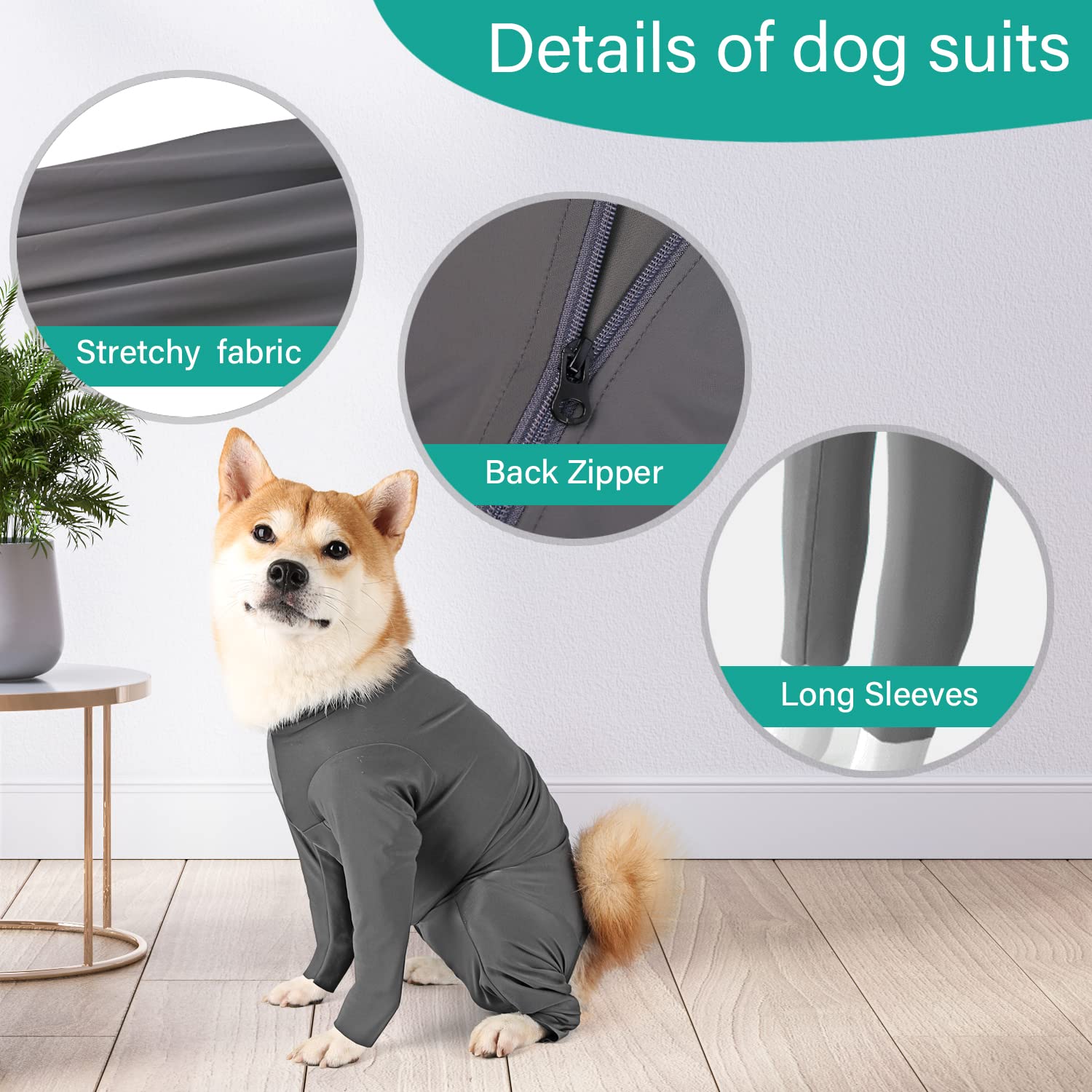 Etdane Dog Onesie After Surgery Dog Recovery Suit for Female Male Dog Surgical Suit Anti Shedding Bodysuit Claming Pajamas Fit Small Medium Large Dog Gray/L