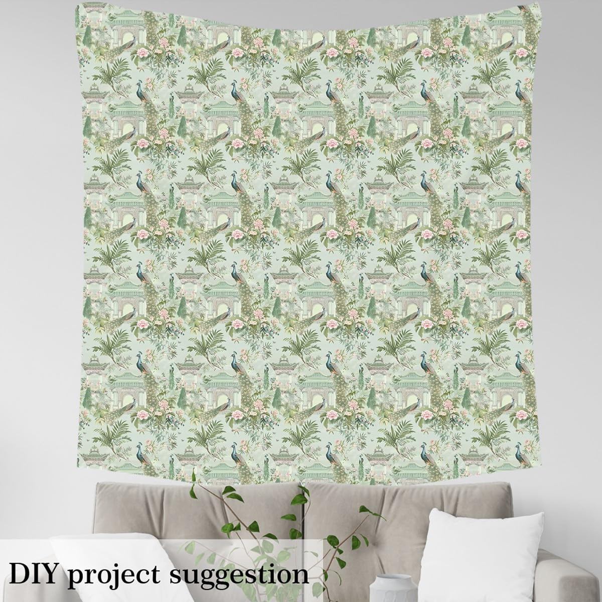 Feelyou Green Peacock Upholstery Fabric for Chairs Tropical Birds Fabric by The Yard Farmhouse Garden Decorative Waterproof Outdoor Fabric Tropical Leaves Fabric for Home DIY Projects 1 Yard