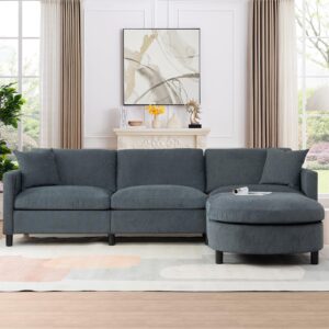 hommoo l shaped sofa sectional couch for home living room 3 seat couch with removable ottoman comfy linen fabric small modern couch for apartment with pillow 107” grey