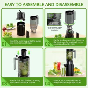 Cold Press Juicer, Slow Masticating Juicer with "6.1" Extra Large Feed Chute Fit Whole Fruits & Vegetables, Juicer Machines with 2 Cups, Easy to Clean and High Juice Yield