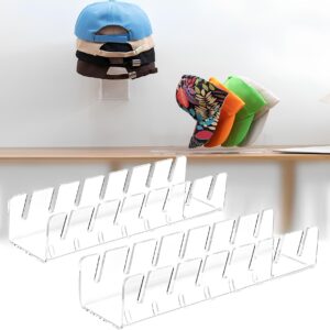 Hat Stand for Baseball Caps, 2 Pcs No Install Acrylic Hat Organizer for 14 Baseball Caps, Hat Racks for Baseball Caps Display and Organizer for Closet, Bedroom, Dresser, Office (Clear/Transparent)