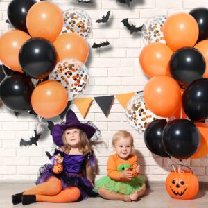 Halloween Balloons Black Orange Balloons, 60Pcs 12inch Latex Orange Black Balloon and Confetti Balloon for Halloween Birthday Party Decorations Anniversary Graduation Decoration