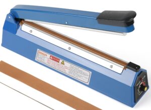 impulse sealer 16 inch manual heat sealer machine with adjustable heating mode, abs shrink wrap bag sealers for plastic pe pp bags, portable poly bag sealing machine with extra replace kit (blue)