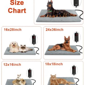 Lamlingo Pet Heating Pad for Cat Dog,Extremely Waterproof Heated Cat Bed Outdoor&Indoor,Adjustable Heated Dog Blanket Mat with 6 Temperature&5 Timers Set,Pet Heater Warmer(Grey,XL-36 Lx24 W)