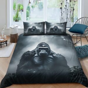 evmila gorillas bedding set comforter covers 3d printedwild animal quilt cover duvet cover 3 pieces for childrens and adults with pillowcases microfiber with zipper closure queen（228x228cm）