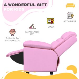 Qaba Kids Recliner Chair, Toddler Leather Sofa Lounge Chair with Armrest, Footrest, Headrest for Boys and Girls 3-9 Years Old, Pink