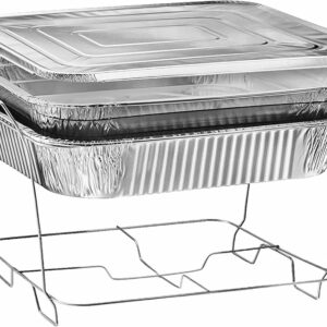 VeZee 28-Pcs Disposable Chafing Dish Buffet Set with Half Size Pans – Complete Catering Solution with Extra Fuel Cans & Lighter – Perfect Food Warmers for Parties & Events