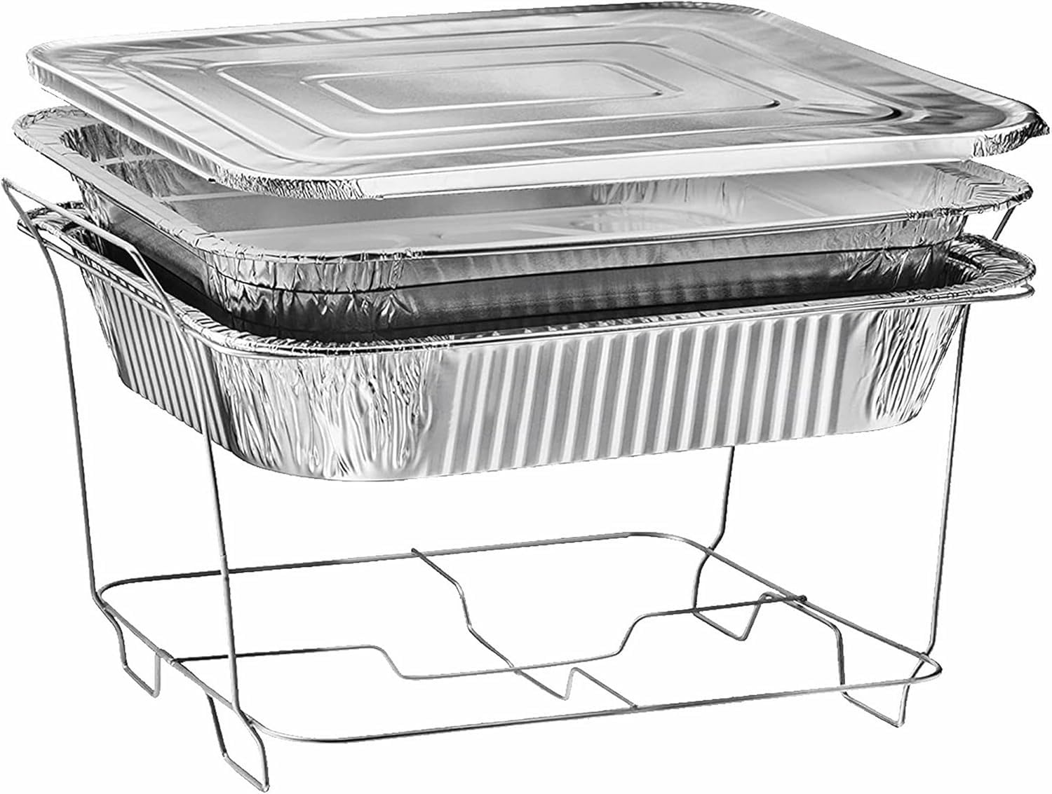 VeZee 28-Pcs Disposable Chafing Dish Buffet Set with Half Size Pans – Complete Catering Solution with Extra Fuel Cans & Lighter – Perfect Food Warmers for Parties & Events