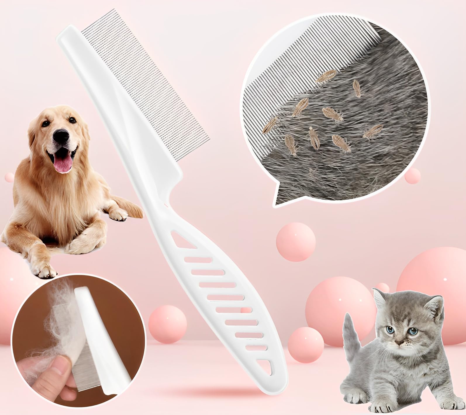 Dxlam Flea Comb for Dogs and Cats, Pet Lice Comb Fine Tooth Grooming Tool for Removing Tear Stains, Fleas, Dandruff, Lice