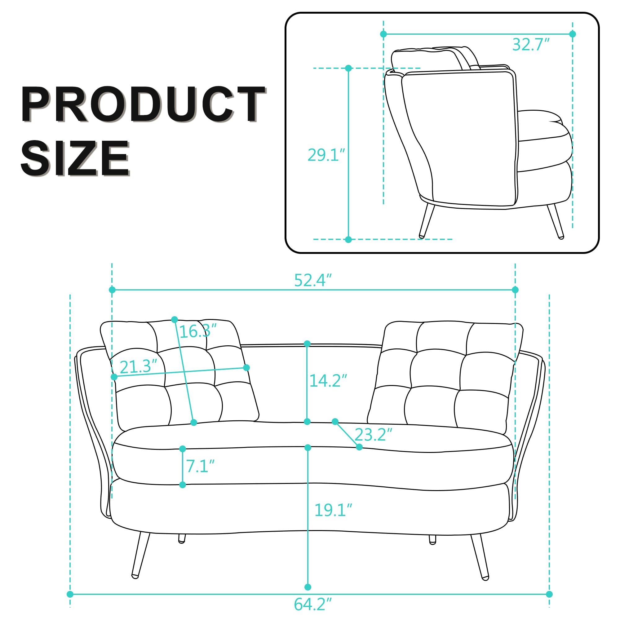 Aiyyds 64 Inch Velvet Loveseat Sofa with Gold Metal Legs, Modern Upholstered Love seat Couch with 2 Pillows, Tufted Small 2-Seat Sofa for Living Room, Bedroom, Apartment Small Spaces (White)