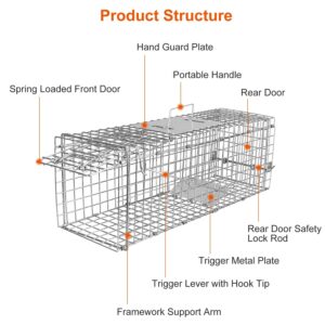 Live Animal Cage Trap 23.5" x 7.3" x 7.7" Collapsible Humane Live Animal Cage Trap, Humane Live Trap Cage for Rabbits, Groundhog, Stray Cat, Squirrel, Raccoon, Mole, Gopher, Chicken, Skunk, Chipmunk