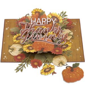 popwow happy thanksgiving pop up card, pumpkin, flowers, envelopes, thanks giving themed, thankful 3d popup greeting cards, ideal gifts for mom, sister, grandma, girl, women, 5x7