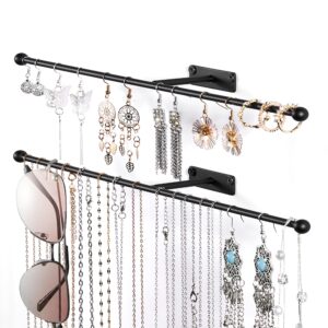 josmimic wall hanging jewelry organizer: 13.7'' necklace holder for earring, bracelet, rings, hairband, glasses, black 2-pack, screws included