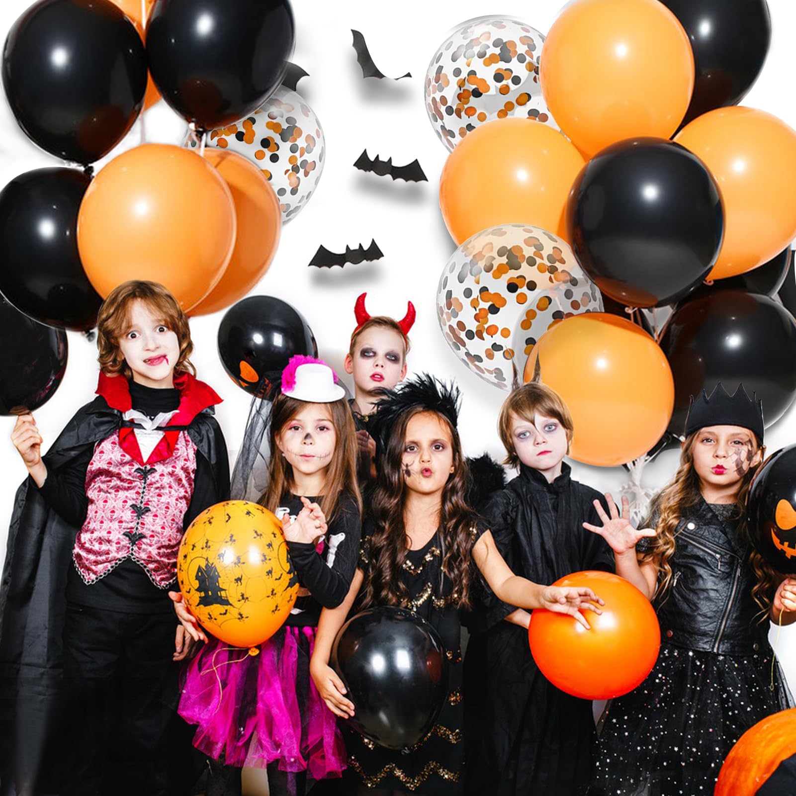 Halloween Balloons Black Orange Balloons, 60Pcs 12inch Latex Orange Black Balloon and Confetti Balloon for Halloween Birthday Party Decorations Anniversary Graduation Decoration