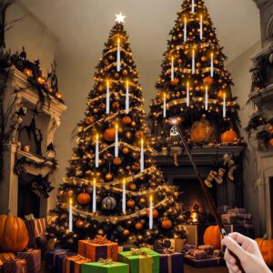 24 PCS Floating Candles with Wand, Christmas Decoration Magic Hanging Candles, Floating Flameless Candle with Remote, LED Taper Lights Candle Flickering for Xmas Indoor Party Room Birthday Decor Gift