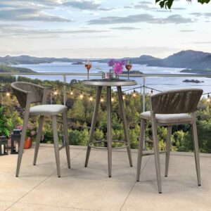 purple leaf 3 pieces outdoor bar height table and chairs set patio bar height set for balcony porches backyard gray round patio high bar set