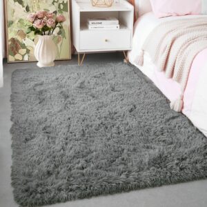 kchowua 3x5 rug for bedroom fluffy rugs grey rug for living room soft shag plush machine washable rug for kids baby room nursery non slip small area rugs comfy shaggy rug for dorm fuzzy floor carpet