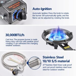 ARC Outdoor Propane Burner Stove, 13" Single Propane Burner and Carbon Steel Wok, Portable Propane Burner With Adjustable Regulator And Stainless Steel Hose, Great For Outdoor Wok Burner