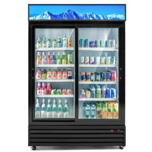 wilprep commercial display refrigerator, 35.1 cu ft 2 sliding door merchandiser refrigerator with led lights, 52.4 in upright beverage cooler for restaurant retail stores, etl & etl sanitation listed