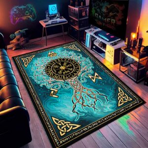 owingus design viking rug for living room, tree of life norse decor vikings area rugs, viking magic symbol norse culture rug non-slip floor mat, indoor outdoor carpet home decor full sizes 06