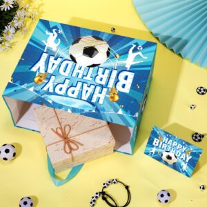 Soccer Birthday Gift Bag for Boys, Blue Soccer Wrapping Paper Favors Bags with Tissue Paper Card Large Soccer Ball Birthday Goodie Treat Bags for Sport Theme Baby Shower Party Decorations Supplies