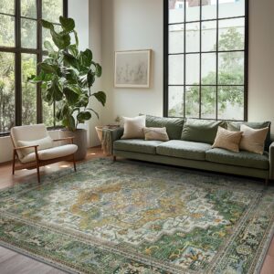 bavni 8x10 area rugs, large rugs for living room, stylish rugs for bedroom, vintage floral pattern design, non-slip machine washable carpet, dark green/grey