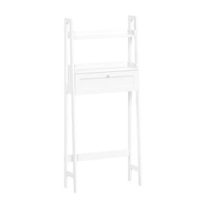 riverridge amery wall shelf over-the-toilet storage - 3-tier wall mounted shelf with open shelves and drop-down compartment - white bathroom organizer for toiletries, linens, and décor