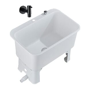 commercial floor mount mop sink, laundry tub slop sink with drain button and faucet for garages, basements, restaurant