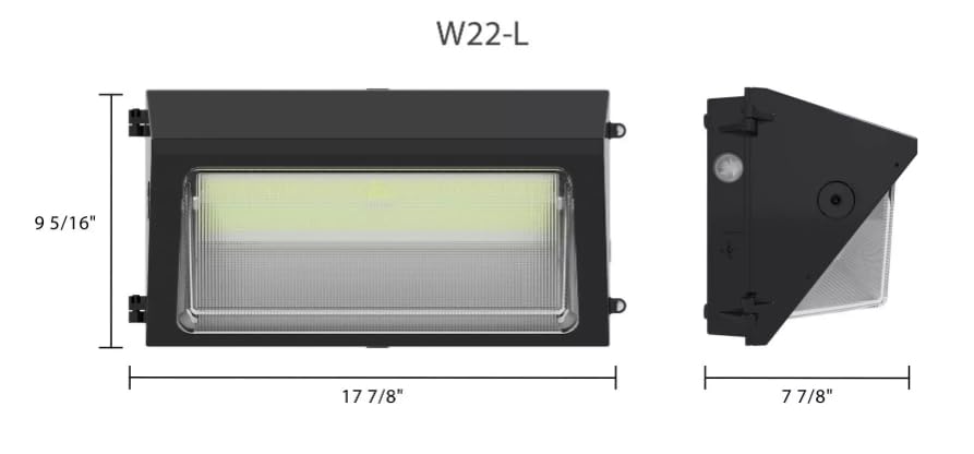 RAB W22-L-150 LED Wall Pack Light, 120-277V, Dusk to Dawn with Photocell, Power (75W/100W/125W/150W) & Color Temperature Adjustable (3/4/5K), Light Throw (0-45 Deg), 0-10V Dim, Glass Lens, Bronze