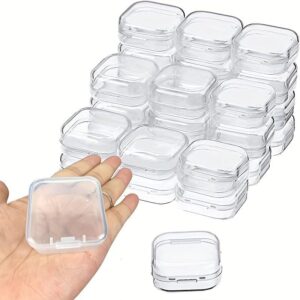 vanzbon 30 packs clear small plastic containers transparent storage box with hinged lid for items crafts jewelry package clear cases (15pcs 1.7x1.7x0.79inch)