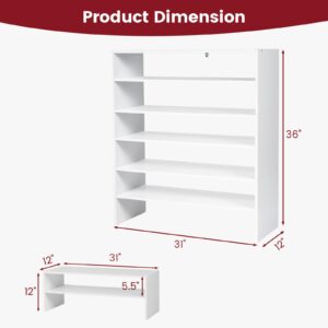 Tangkula 6-Tier Vertical Shoe Rack, Space Saving Corner Shoe Shelf with Stackable Design for 36 Pairs, 3-in-1 Adjustable Storage Shoe Stand for Front Door Entryway (2, White)