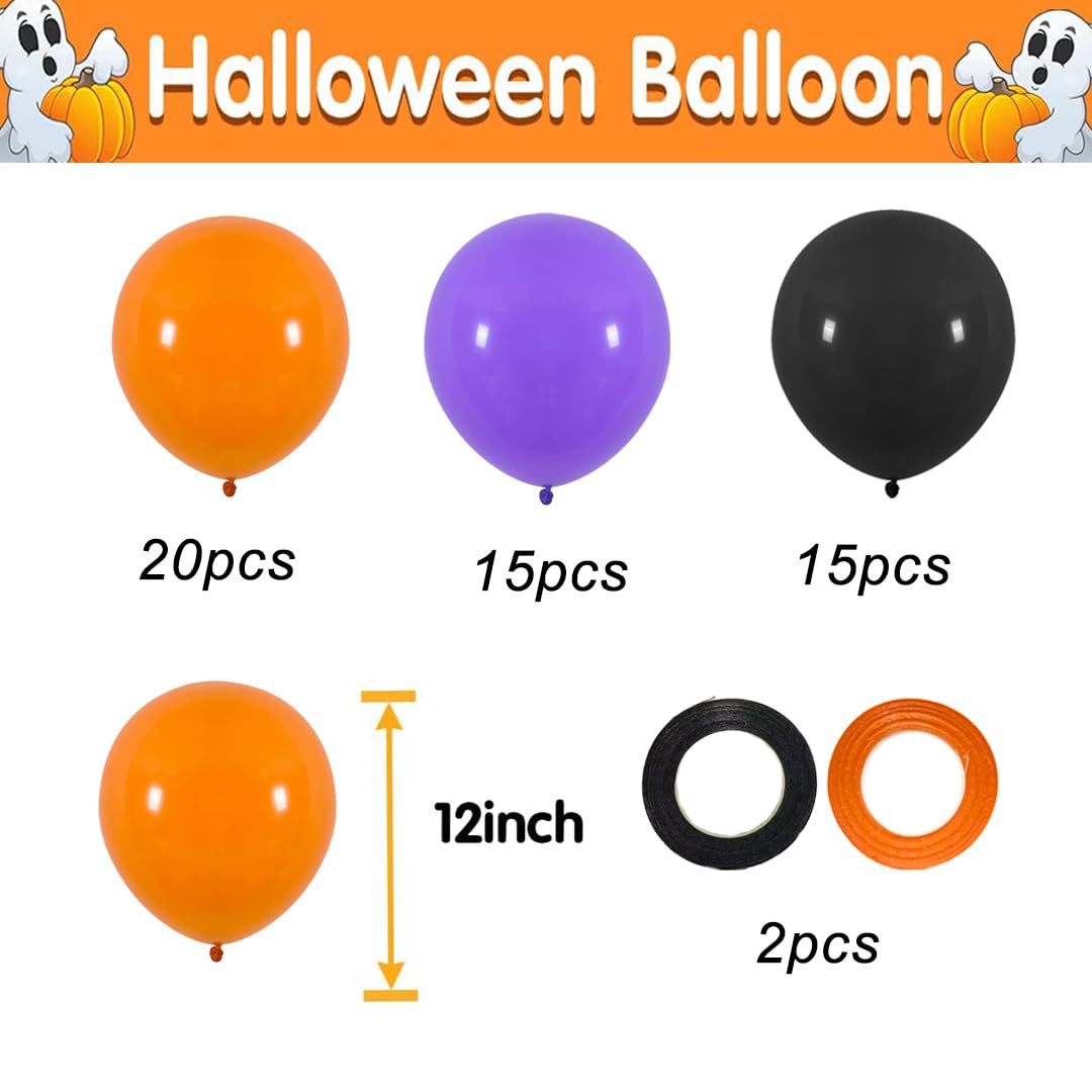 Black and Orange Balloons, 50pcs 12 Inch Halloween Balloons Set Black Purple Orange Halloween Balloons for Halloween Party Decoration Outdoor Home, Yard Backdrop Birthday Party Decoratio