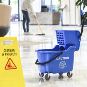 34 Qt Mop Bucket with Wringer, Side Press Wringer Combo Commercial Rectangular Mop Bucket on Wheels, Mop Bucket and Wringer Combo on Wheels for Floor Cleaning/Wet Mopping