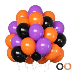 black and orange balloons, 50pcs 12 inch halloween balloons set black purple orange halloween balloons for halloween party decoration outdoor home, yard backdrop birthday party decoratio