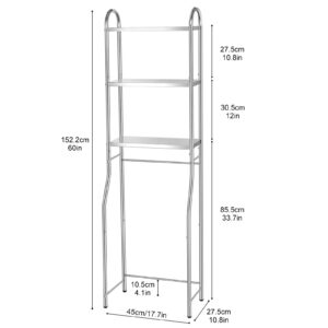 Eidustor Over The Toilet Storage Stainless Steels 3-Tier Over Toilet Bathroom Organizers with 4 Hooks and Adjustable Feet Pad, Space Saver Above Toilet Shelf Rack for Bathroom, Restroom, Laundry