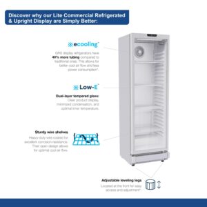 GRS Glass Door Display Refrigerator - 7.1 Cubic Feet Display Beverage Light Commercial Fridge, eCooler System, Adjustable Shelves, Ideal for Convenience Stores - White