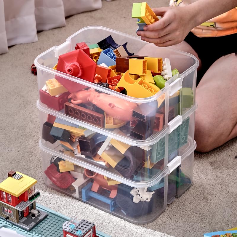 Toys Organizer Storage Case Plastic Storage Container Box for Lego Stackable Building Block Playroom Organization Bin for Lego, Board Games, Craft Supplies