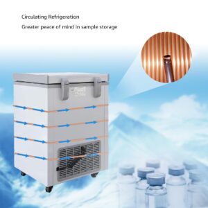 Bonxrdun Lab Deep Freezer, 28L, -86℃(-122.8℉) Ultra Low Temperature Freezer, Medical Freezer with Rollers, Laboratory Refrigerator for Storage, Research