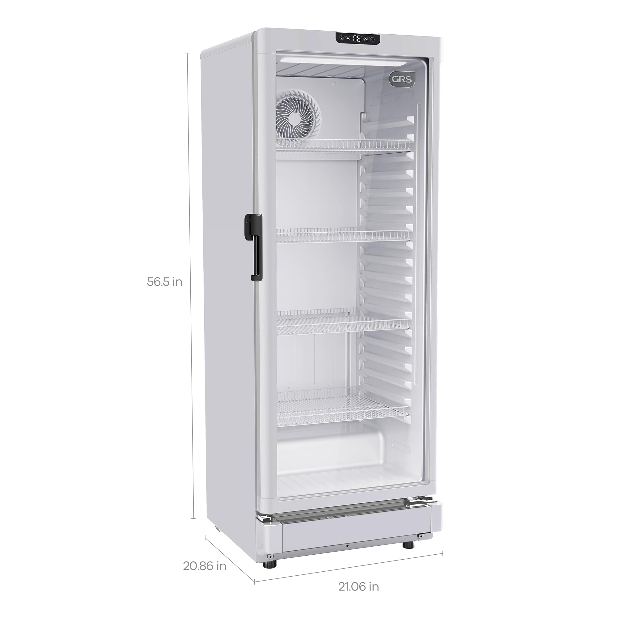 GRS Glass Door Display Refrigerator - 7.1 Cubic Feet Display Beverage Light Commercial Fridge, eCooler System, Adjustable Shelves, Ideal for Convenience Stores - White