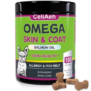 omega 3 fish oil for dogs - dog skin and coat supplement with epa & dha fatty acids for dog itch & allergy relief, reduce shedding, shiny coats, joint health, omega 3 for dogs supplement - 180 counts