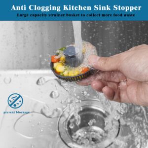 Kitchen Sink Drain Strainer, Upgraded 3 in 1 Kitchen Sink Bounce Core & Stopper Kit, 304 Stainless Steel Pop Up Kitchen Sink Stopper, Sink Stopper 3-1/2 Inch