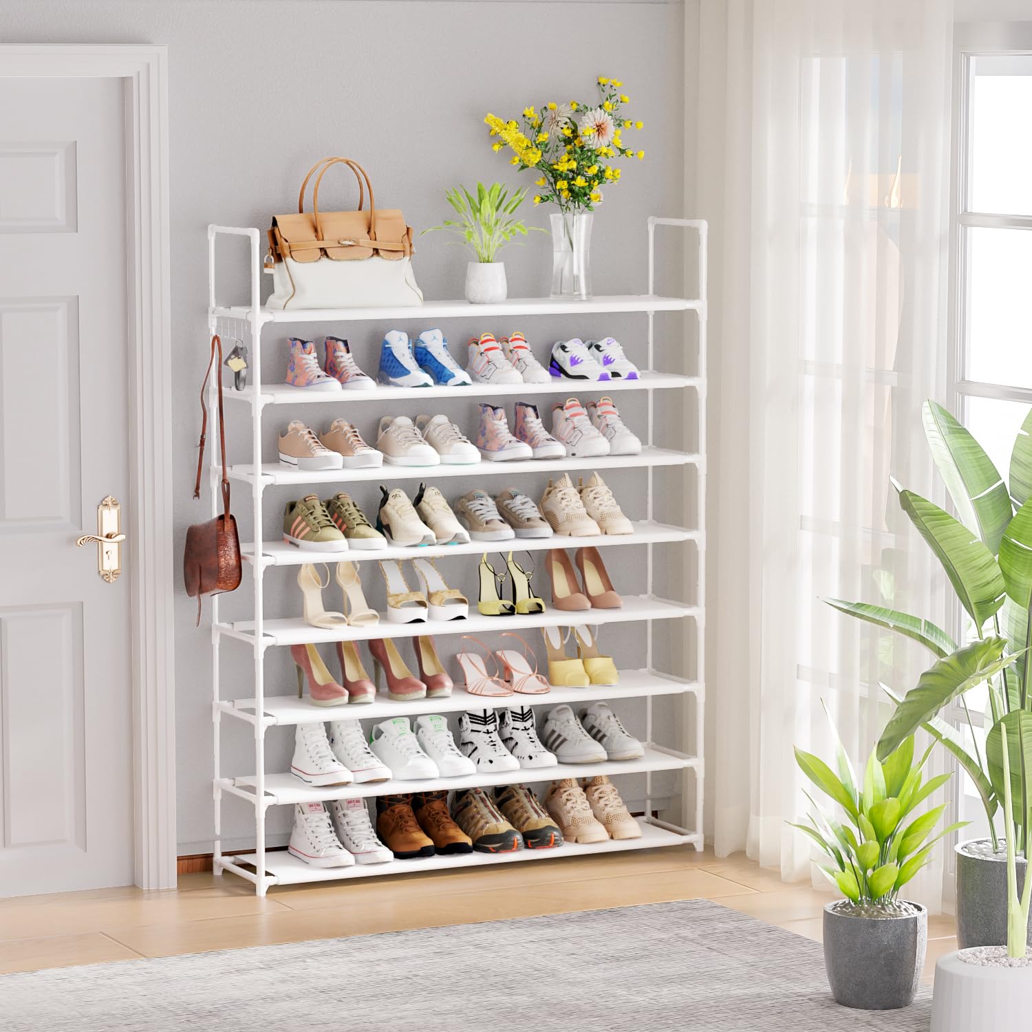 OYREL 8 Tier Shoe Rack Organizer Large Shoe Storage Rack for Closet Entryway Shoe Holder Space Saving Shoe Shelf Shoe Stand Tall Shoe Tower Metal Shoe Rack Holds up to 32-40 Pairs of Shoes