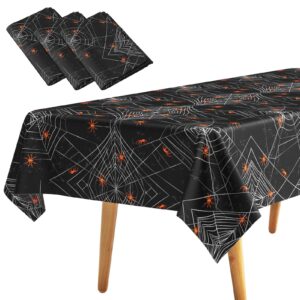 decorlife 3 pack plastic halloween tablecloths, disposable spider web table cloths, large rectangular halloween table covers for home decor and halloween party decorations, 54 x 108 inches